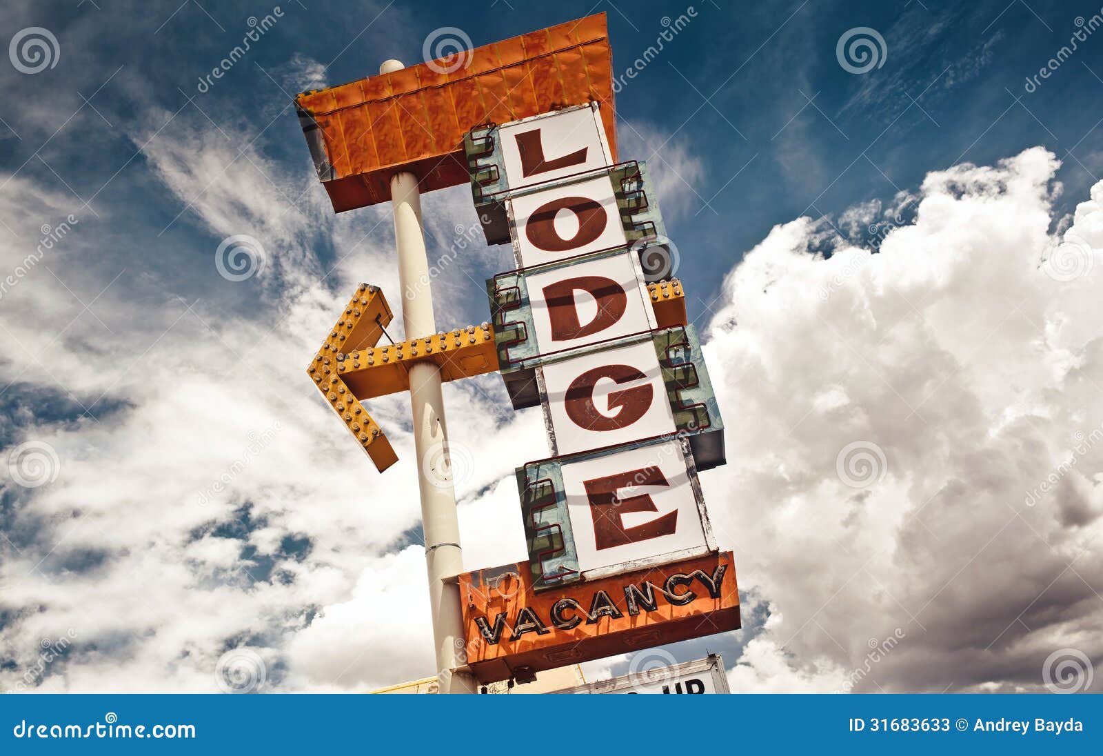 Old Lodge sign stock image. Image of lodging, neon, arrow - 31683633