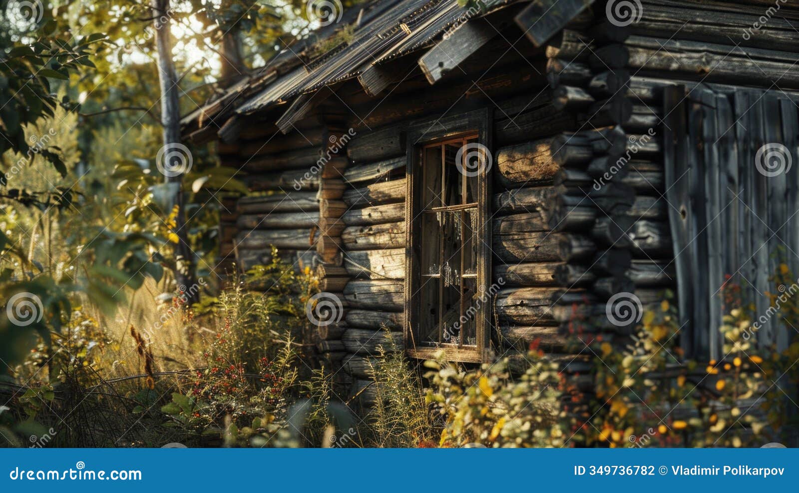 Old Log Cabin with Broken Window, Suitable for Spooky Themes Stock ...