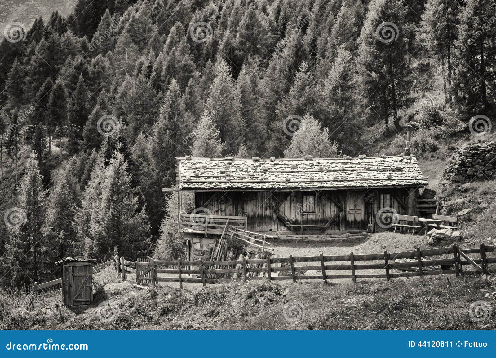 Old log cabin stock image. Image of fence, white, obsolete - 44120811