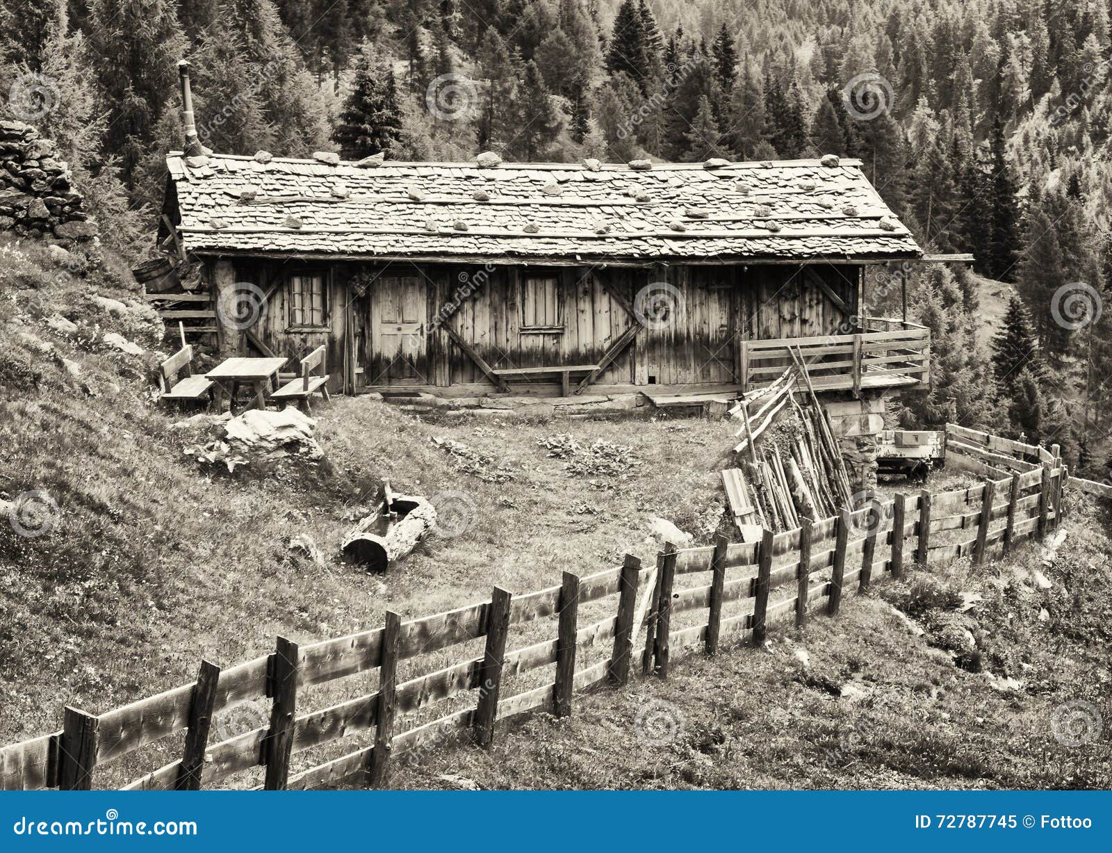 Old log cabin stock image. Image of blue, landscaped - 72787745