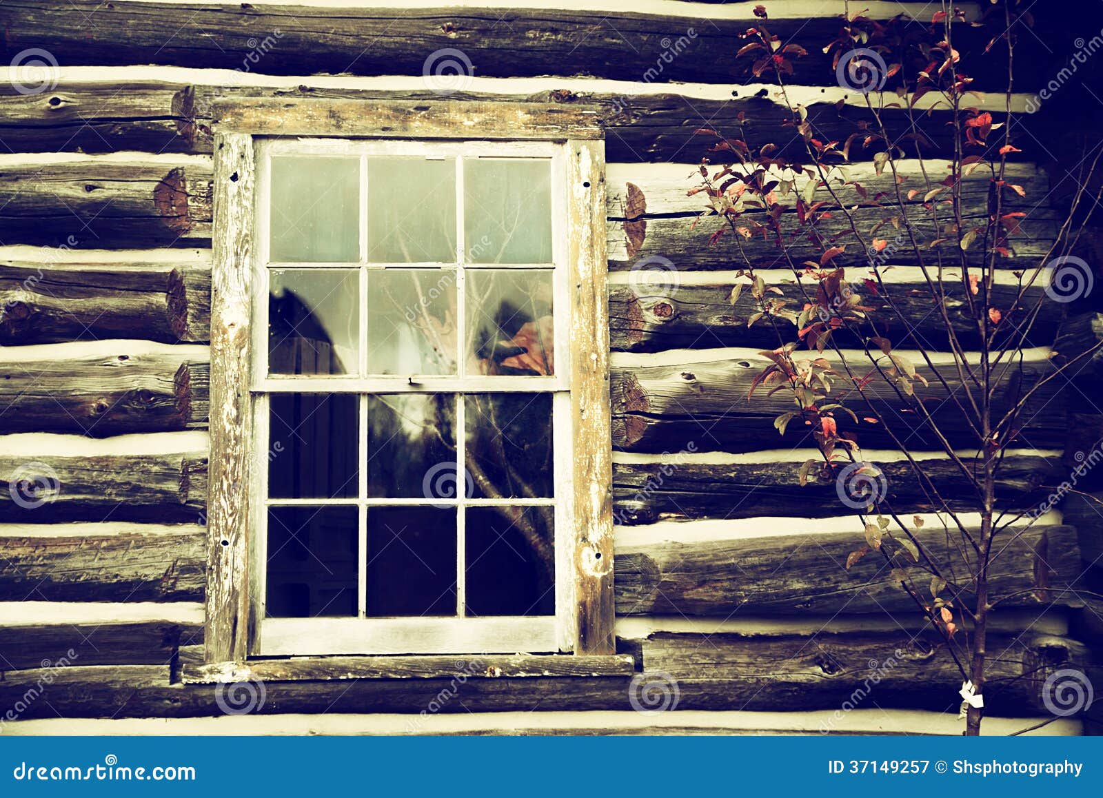 Old Log Home Wall with Window - Nostalgic Stock Image - Image of rustic ...