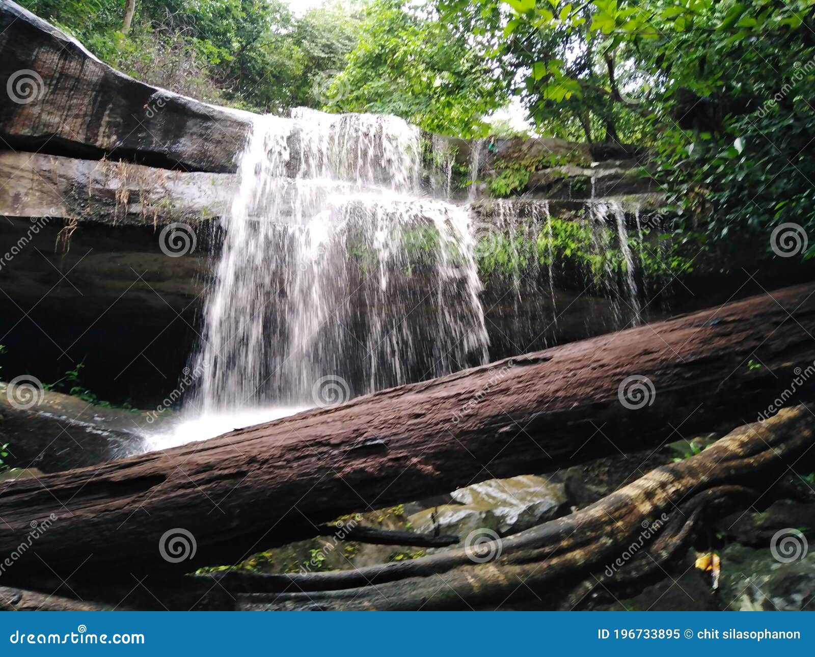Old Log kwang waterfall stock image. Image of waterfall - 196733895