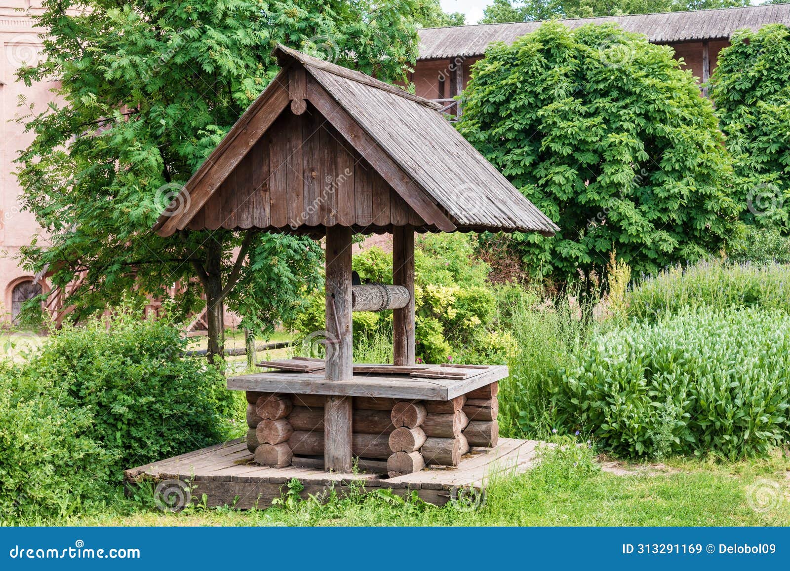 An Old Log Well in the Village. Stock Image - Image of building, park ...