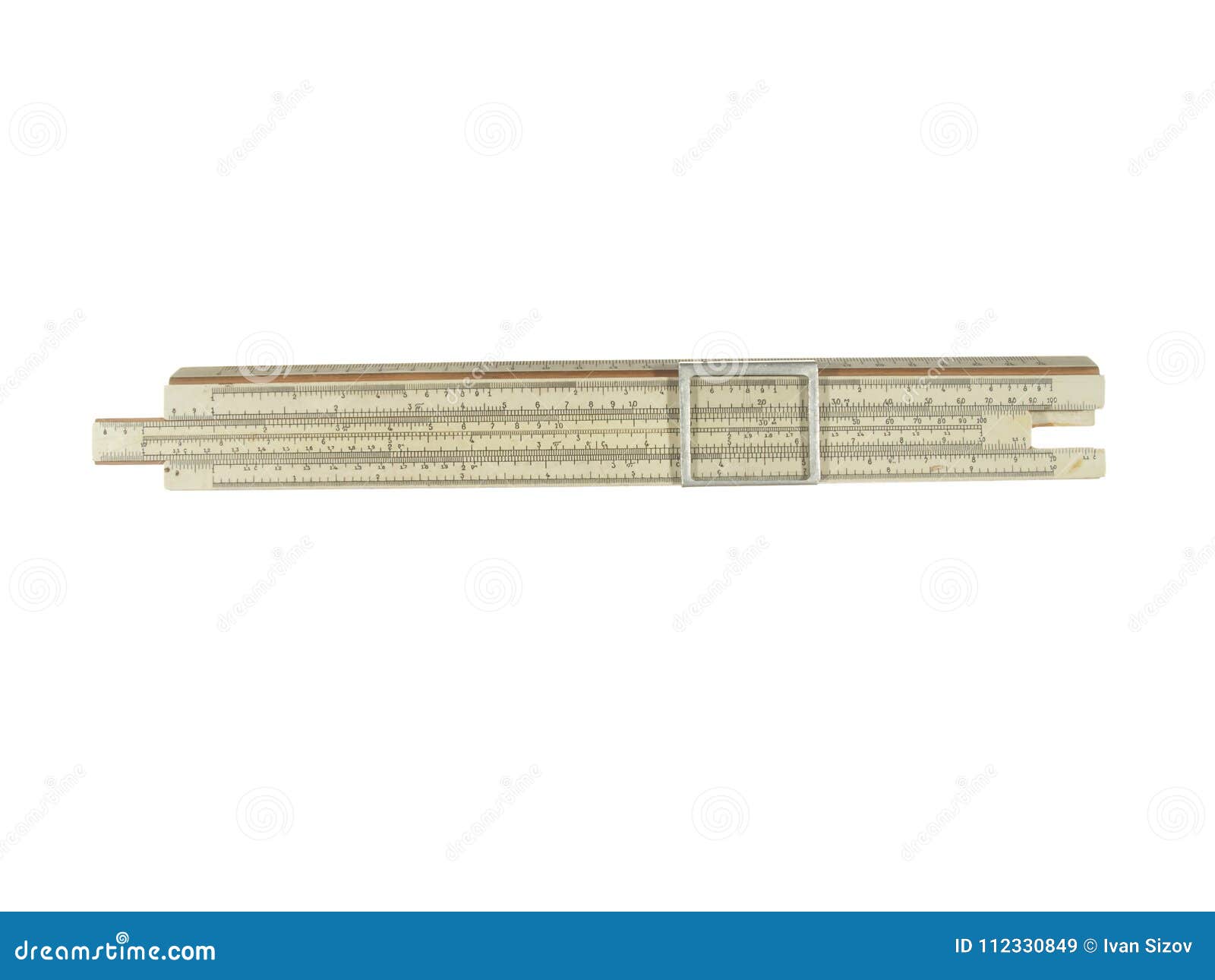 Old Logarithmic Ruler for Arithmetic Calculations Isolated on a Stock ...
