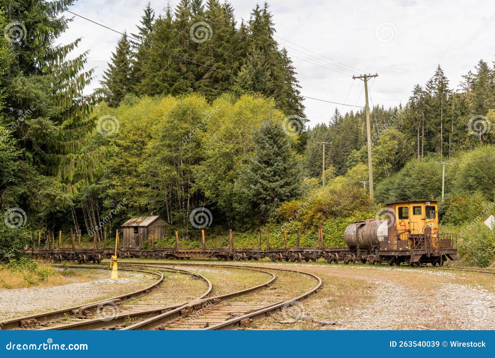 Old Logging Railway Tracks with a Caboose and Train Stock Image - Image ...