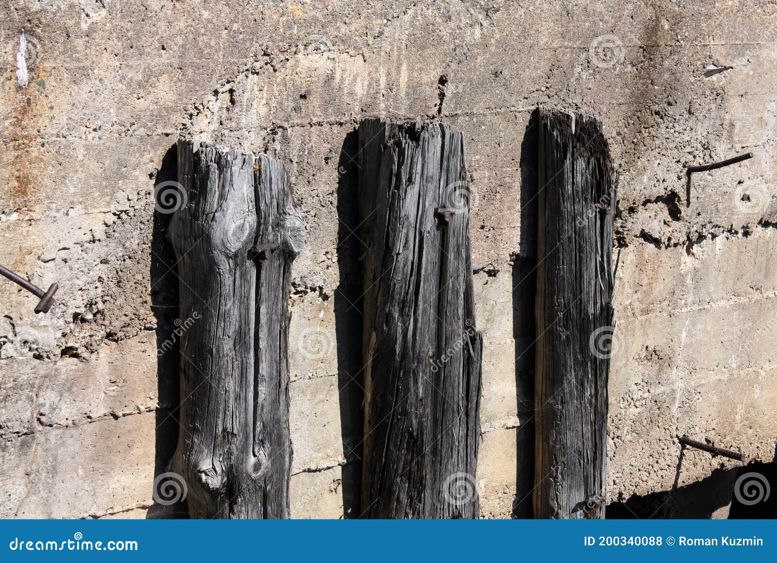 Concrete Bumpers At A Construction Site. Chippers For Traffic Safety ...