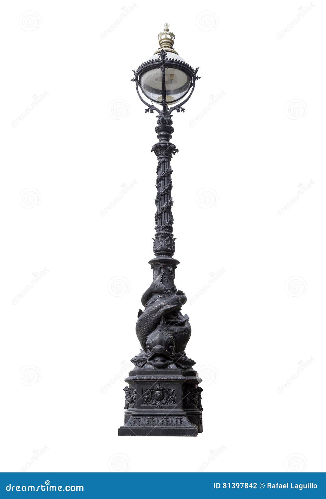 Old London Dolphin Lamp Post Isolated on White Stock Photo - Image of ...