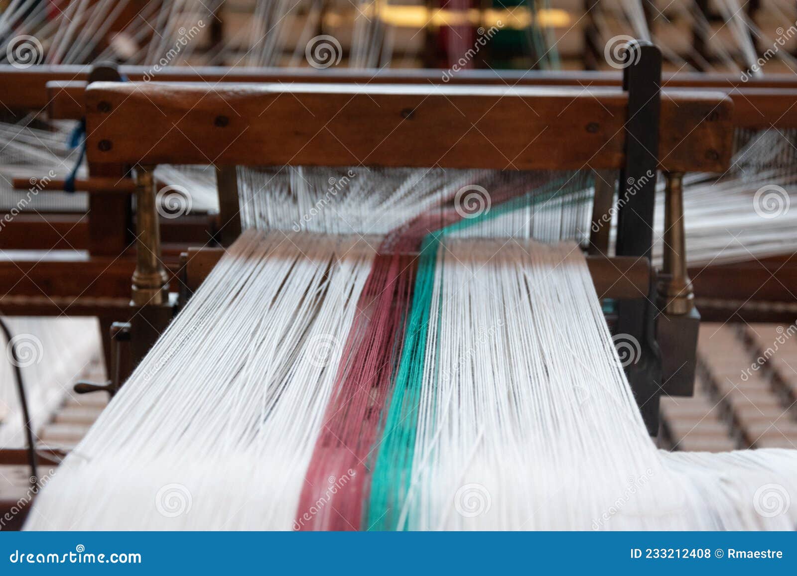 Old Loom, Spinning Machine, Rows of White and Colored Cotton Threads ...