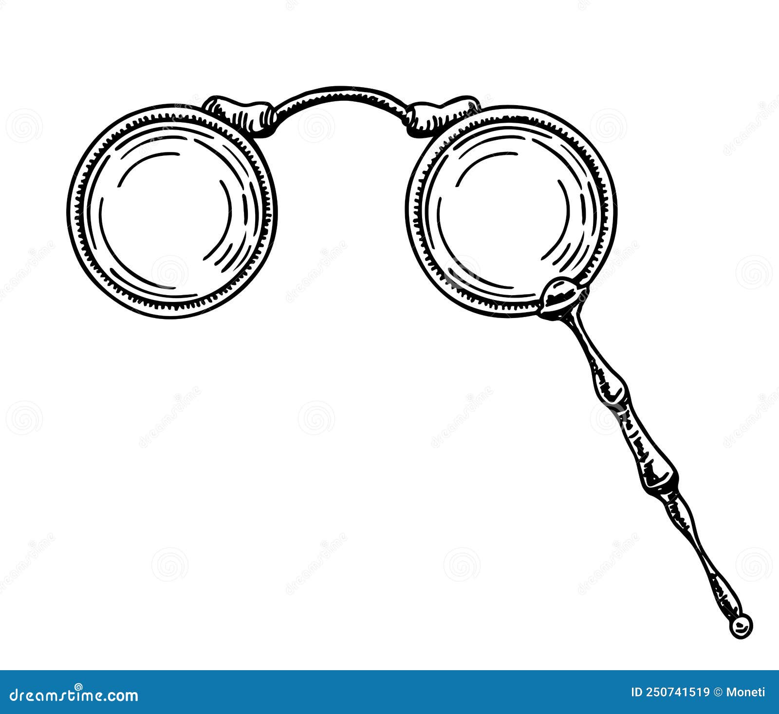 Old Lorgnette Glasses Vintage Spectacles Ink Sketch Retro Style Hand Drawn Vector Icon On