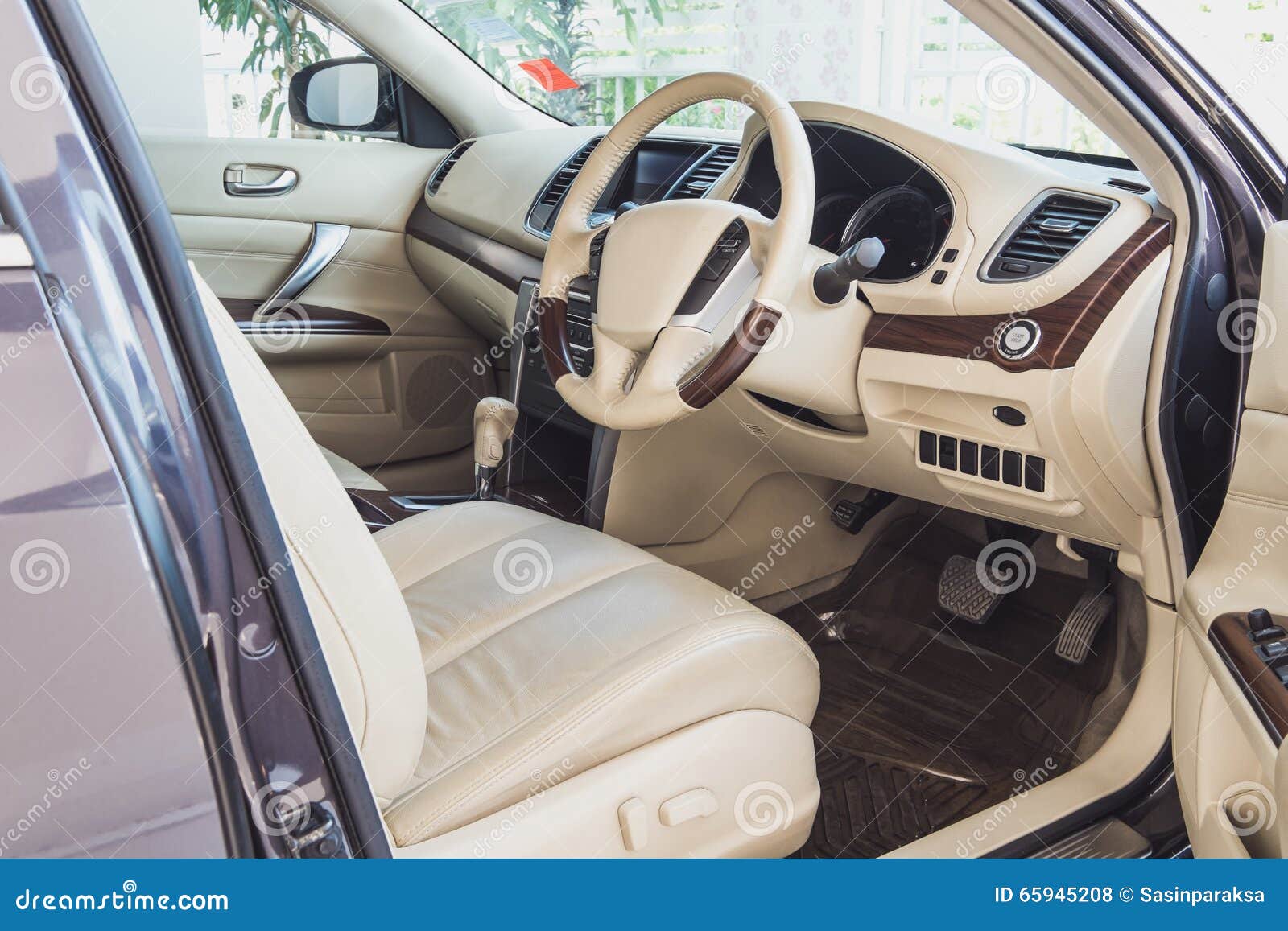 Old Luxury Modern Car Interior, Beige Color Stock Photo - Image of ...