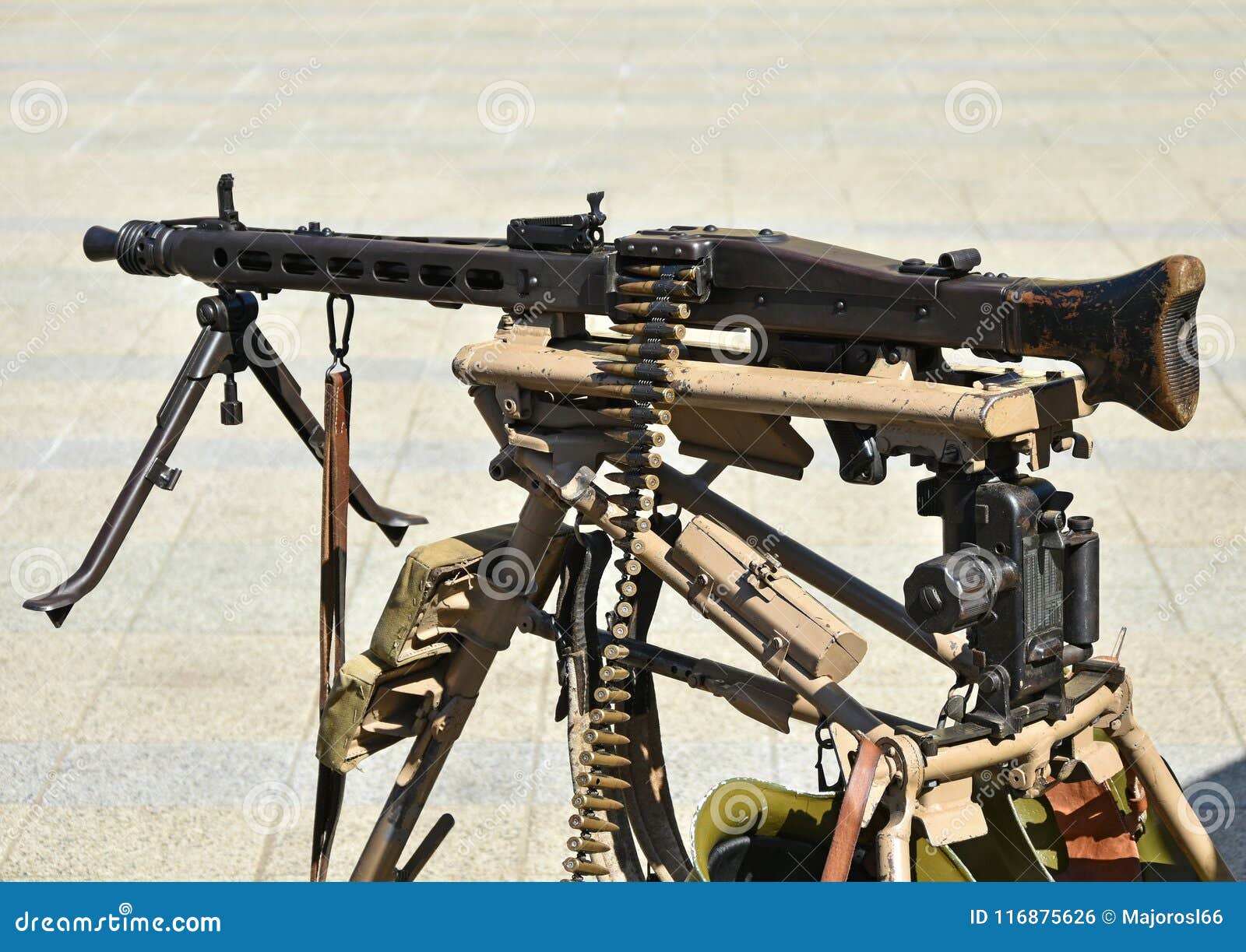 Old Machine Gun with Ammunition Stock Photo - Image of black, weapon ...