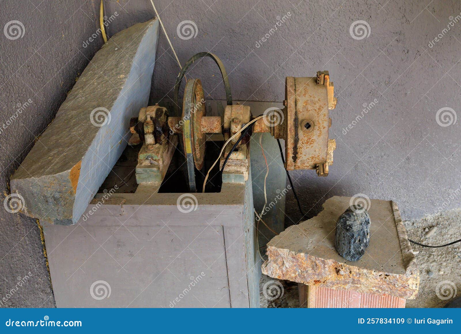 Old Machine for Processing Natural Stone. Background with Selective ...