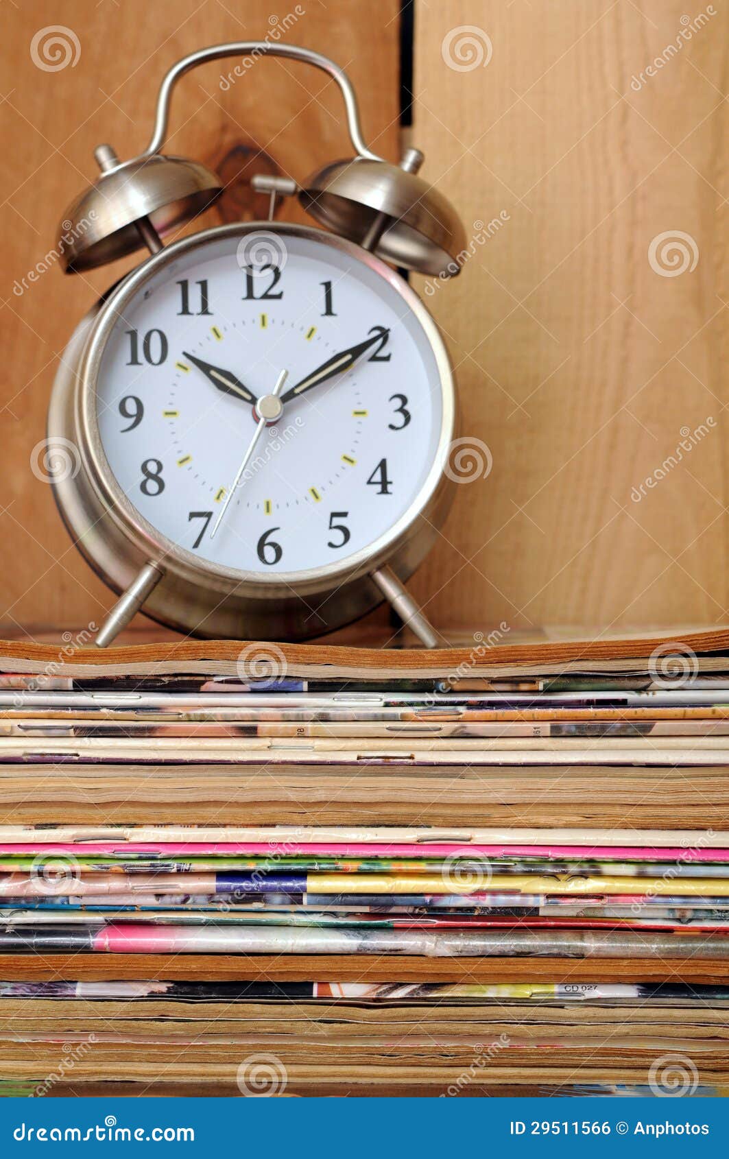 Old Magazine and Old Bell Clock Stock Photo - Image of retro, bookshelf ...