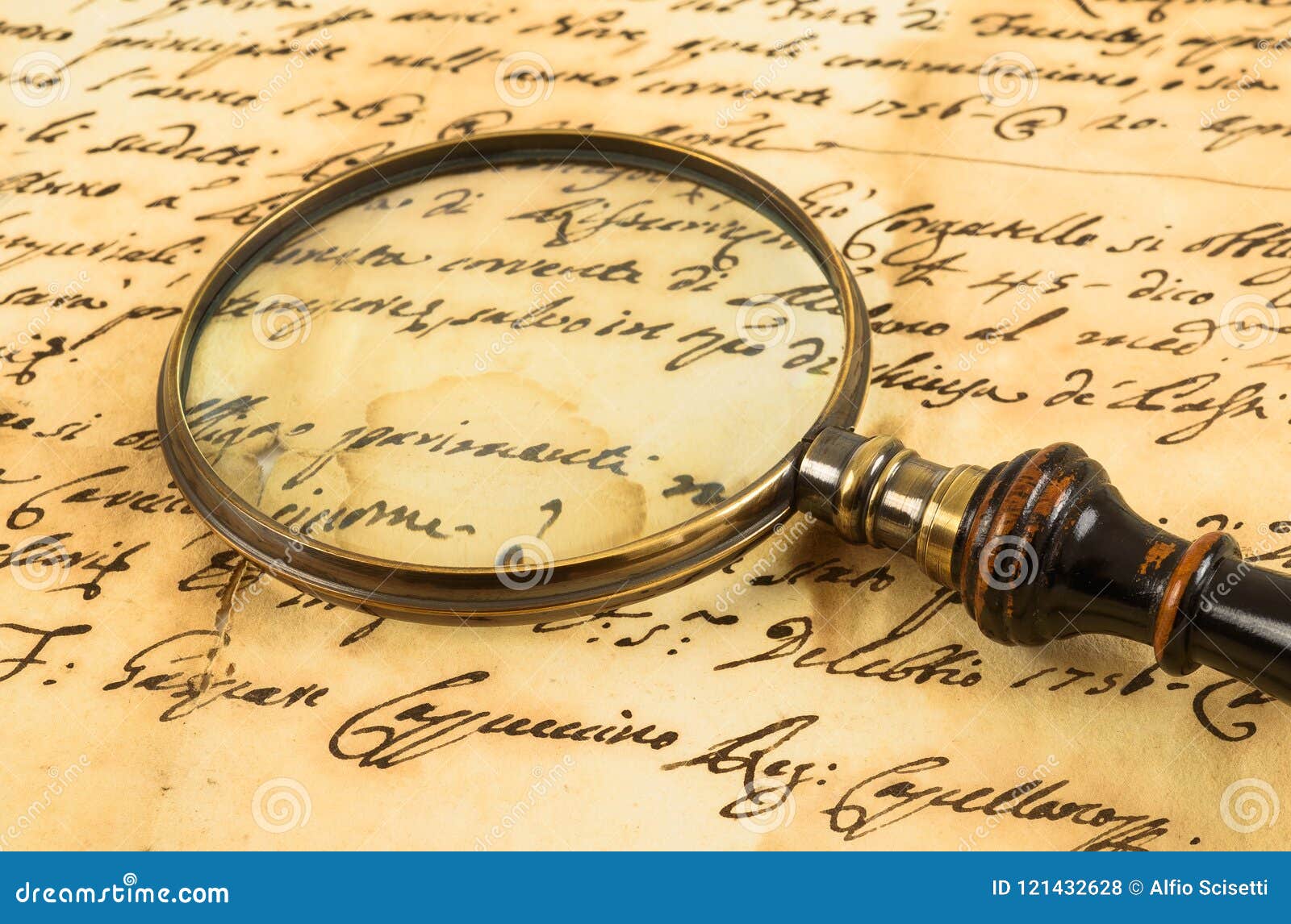 Old magnifying glass stock photo. Image of letters, handwriting - 121432628