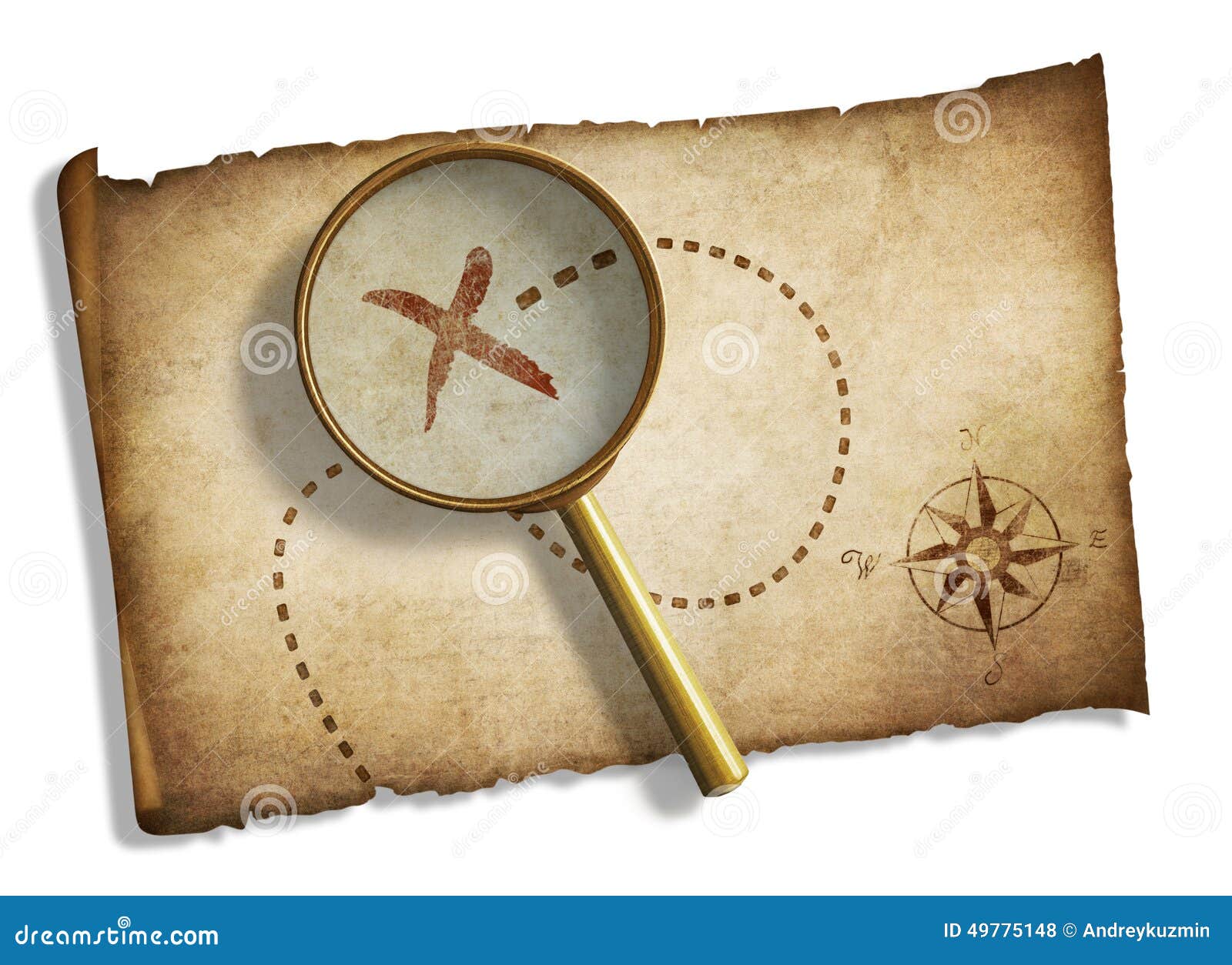 Old Magnifying Glass and Pirates Treasure Map Stock Illustration ...