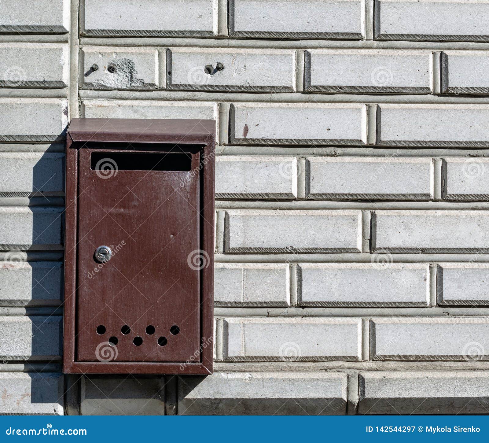 Old Mail Box Hanging on the White Brick Wall Stock Image - Image of ...