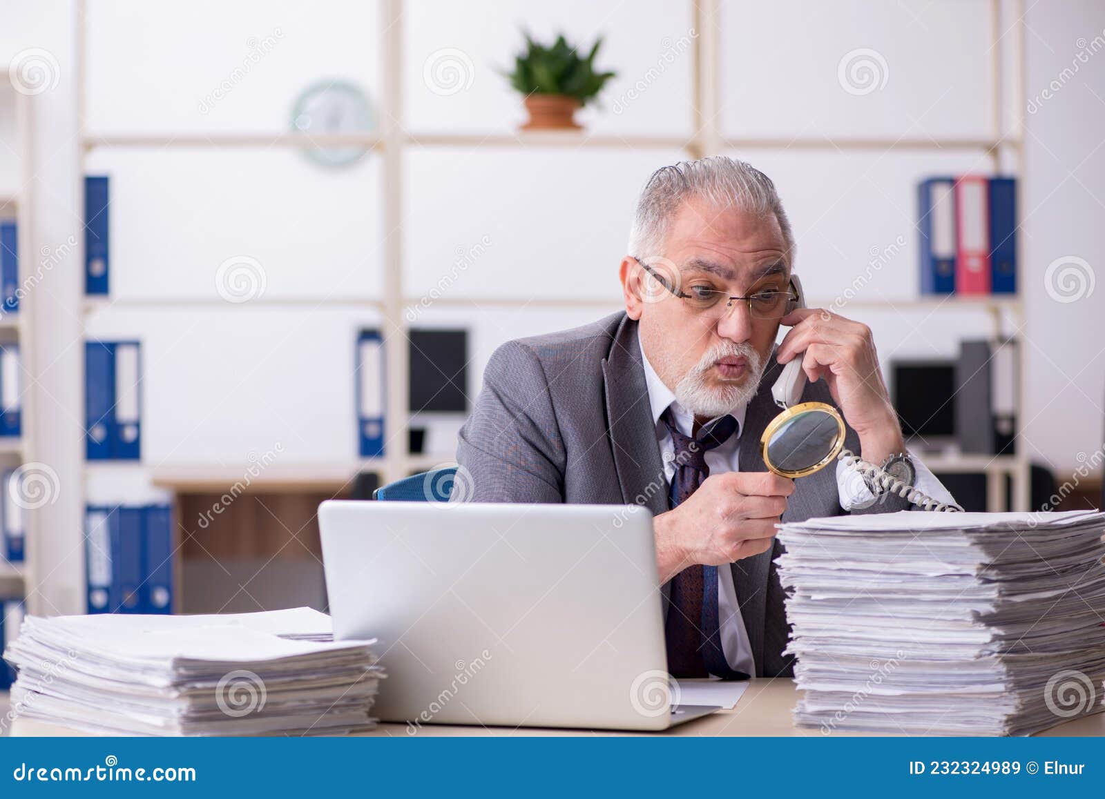 Old Male Auditor Working in the Office Stock Image - Image of business ...