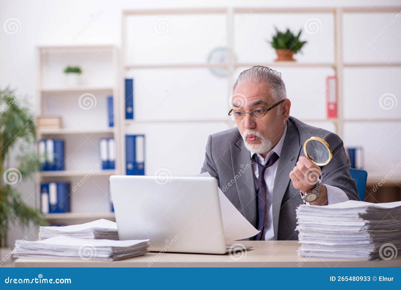 Old Male Auditor Working in the Office Stock Image - Image of agreement ...