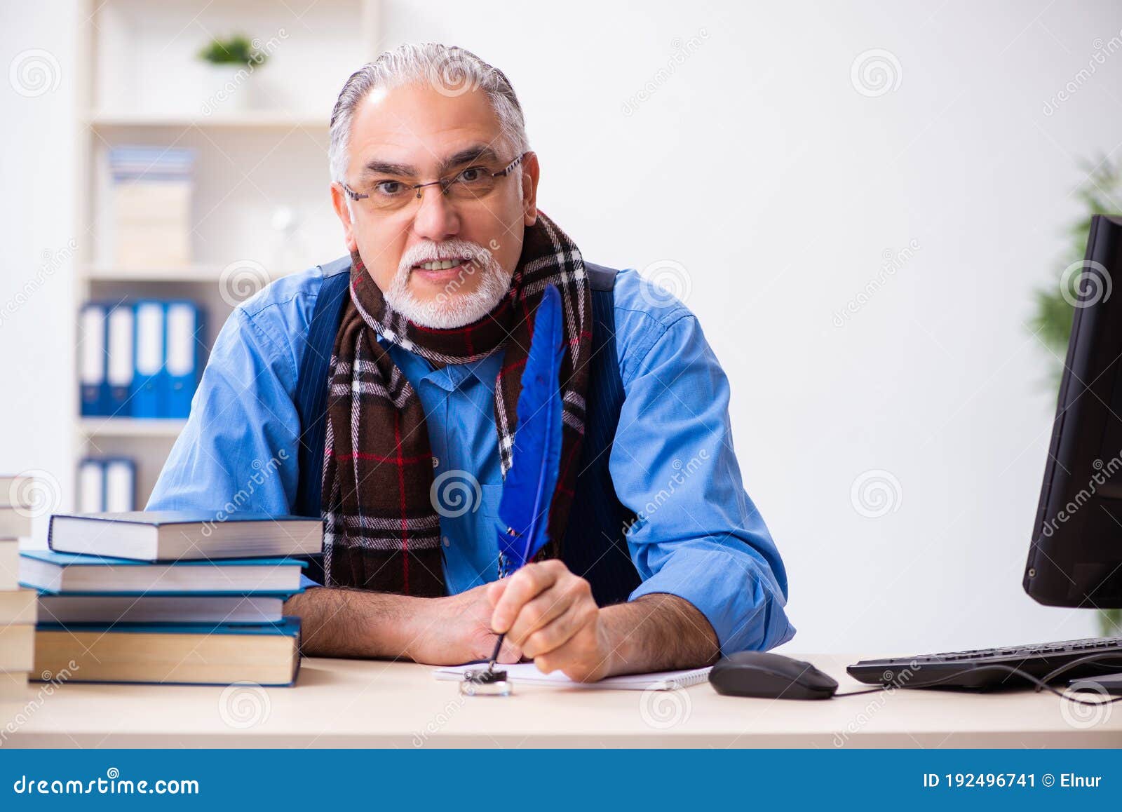 Old Male Author Writing Books with Feather Stock Image - Image of ...