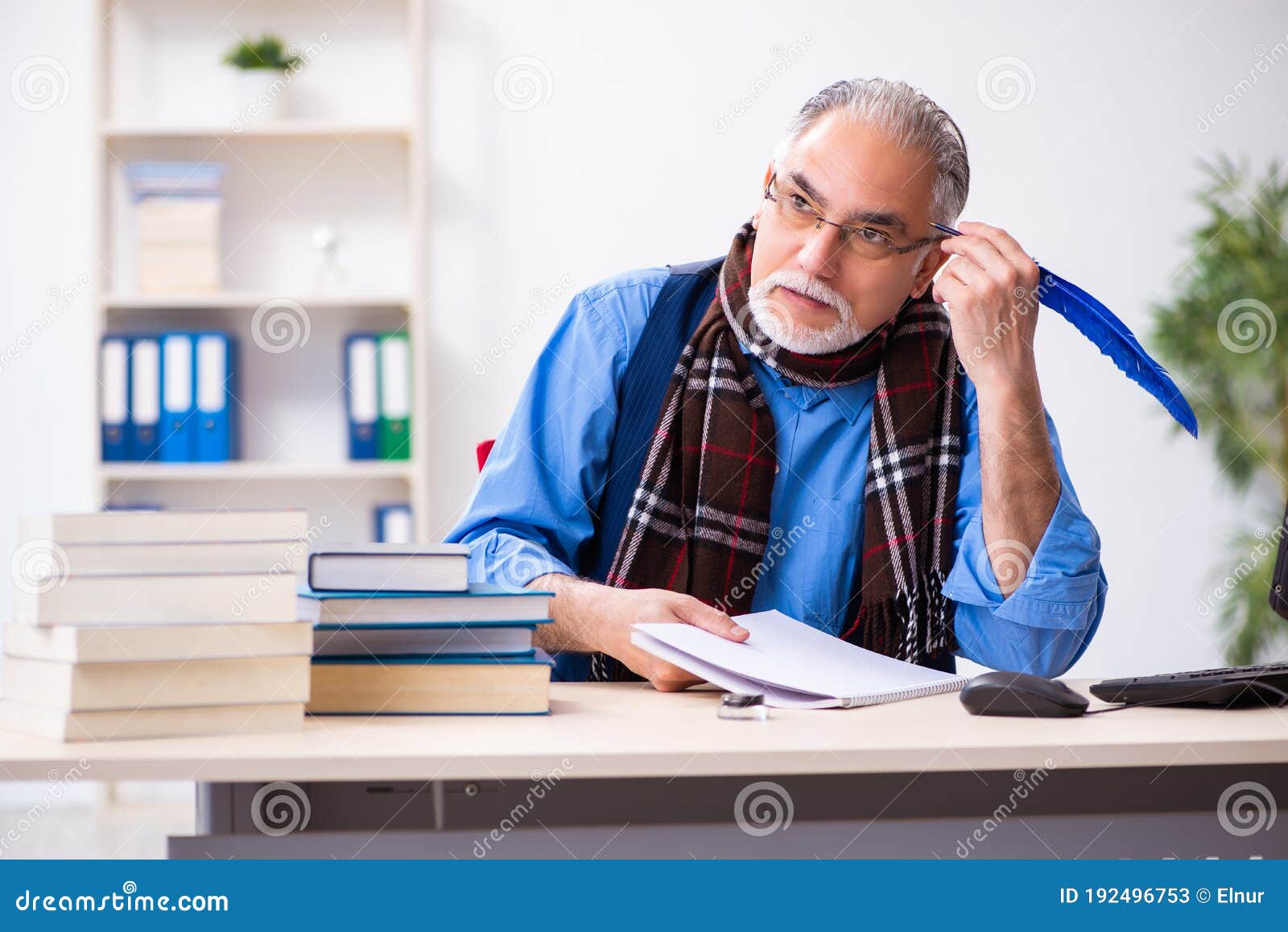 Old Male Author Writing Books with Feather Stock Image - Image of ...