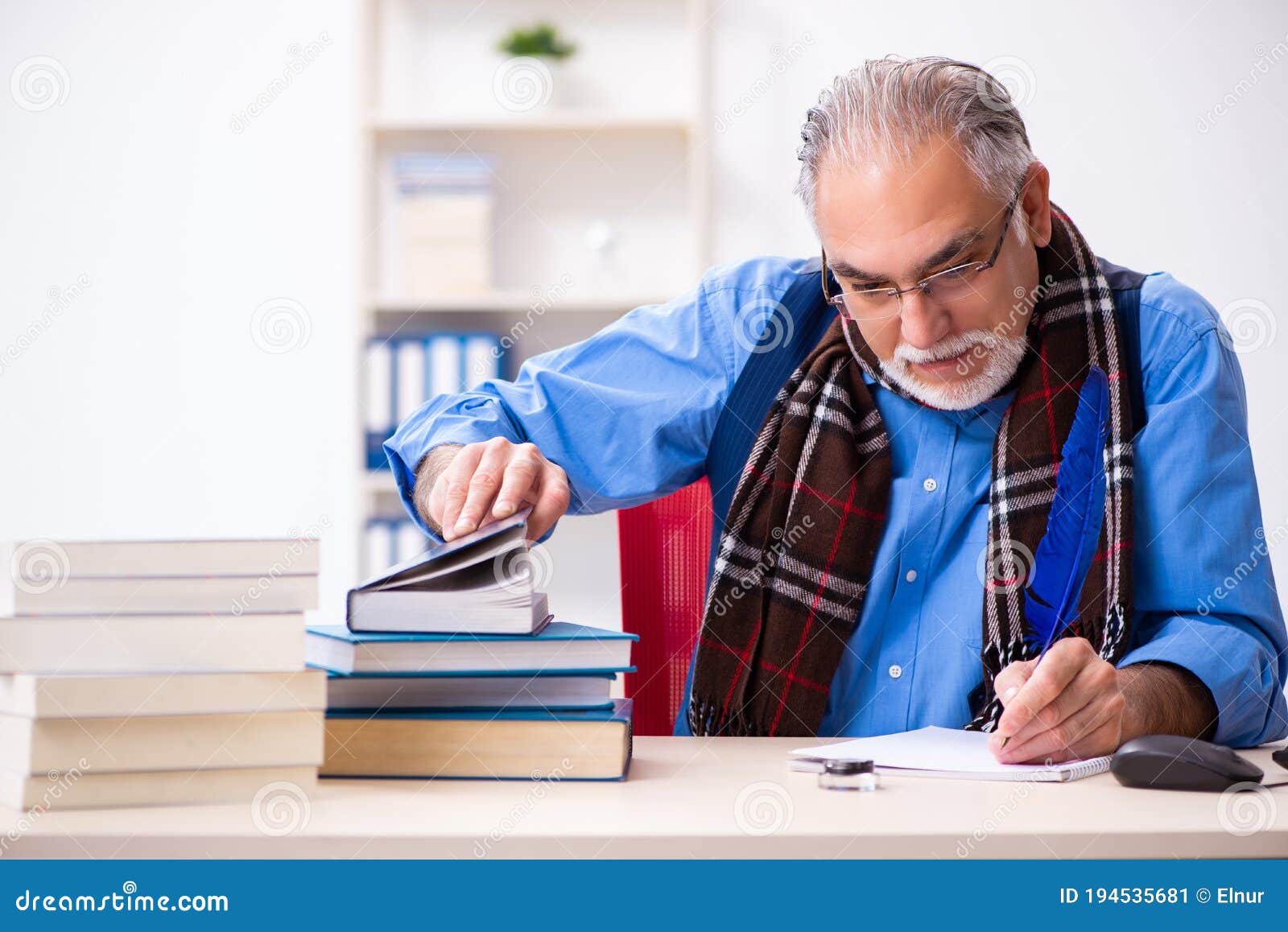 Old Male Author Writing Books with Feather Stock Image - Image of ...