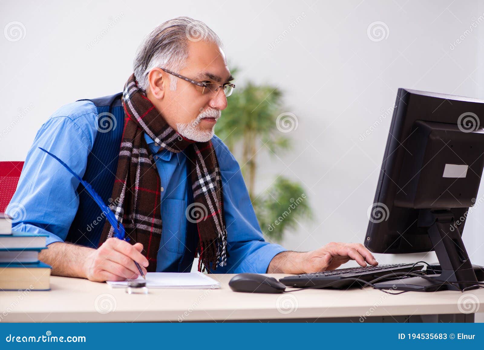 Old Male Author Writing Books with Feather Stock Image - Image of ...