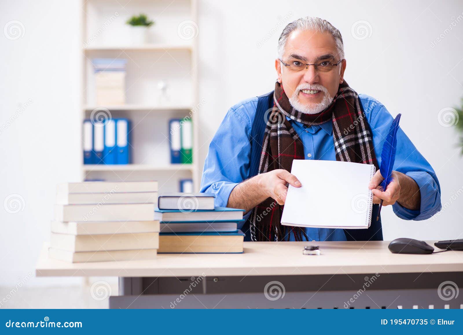 Old Male Author Writing Books with Feather Stock Image - Image of ...