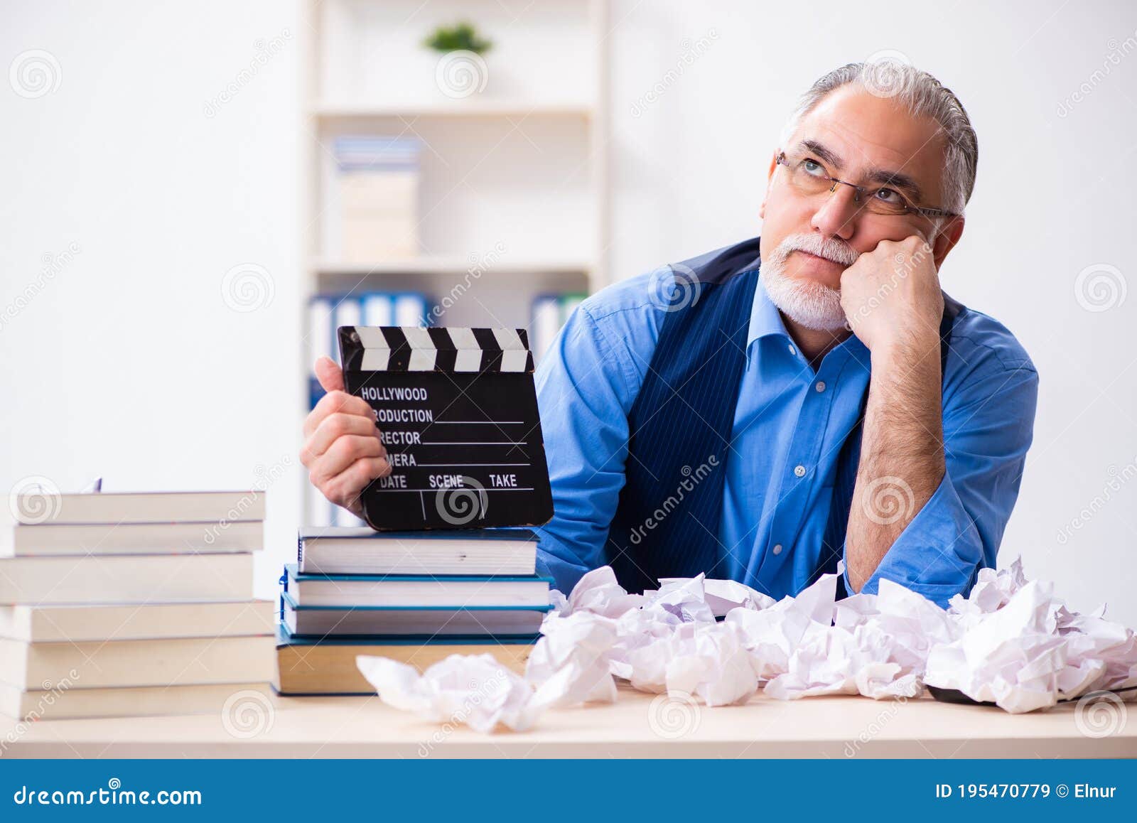 Old Male Author Writing Screenplay Stock Image - Image of clapper, film ...