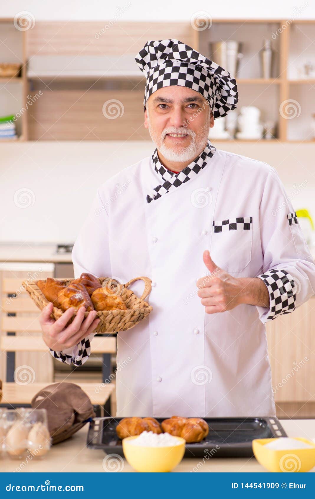 The Old Male Baker Working in the Kitchen Stock Image - Image of making ...