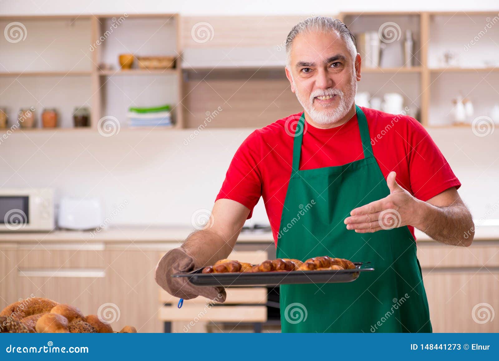 The Old Male Baker Working in the Kitchen Stock Image - Image of bake ...