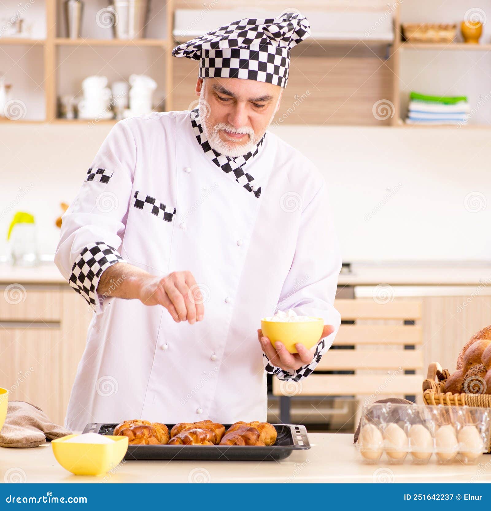 Old Male Baker Working in the Kitchen Stock Image - Image of biscuits ...