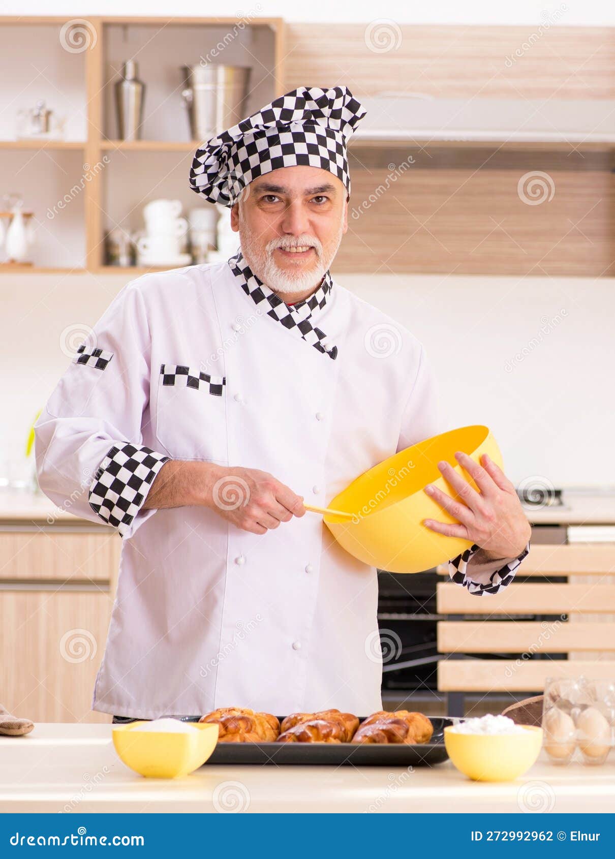 Old Male Baker Working in the Kitchen Stock Photo - Image of kitchen ...