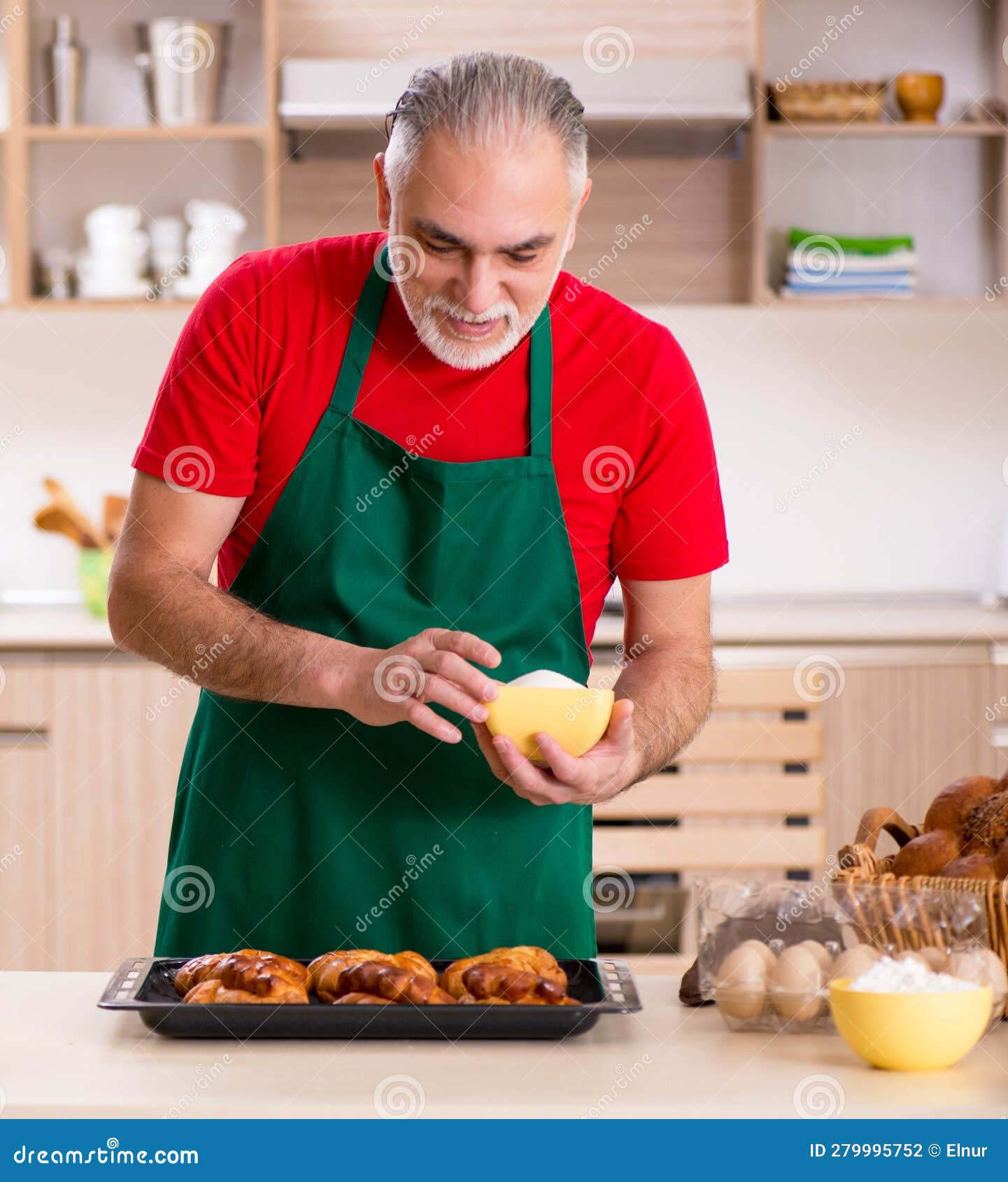 Old Male Baker Working in the Kitchen Stock Photo - Image of culinary ...