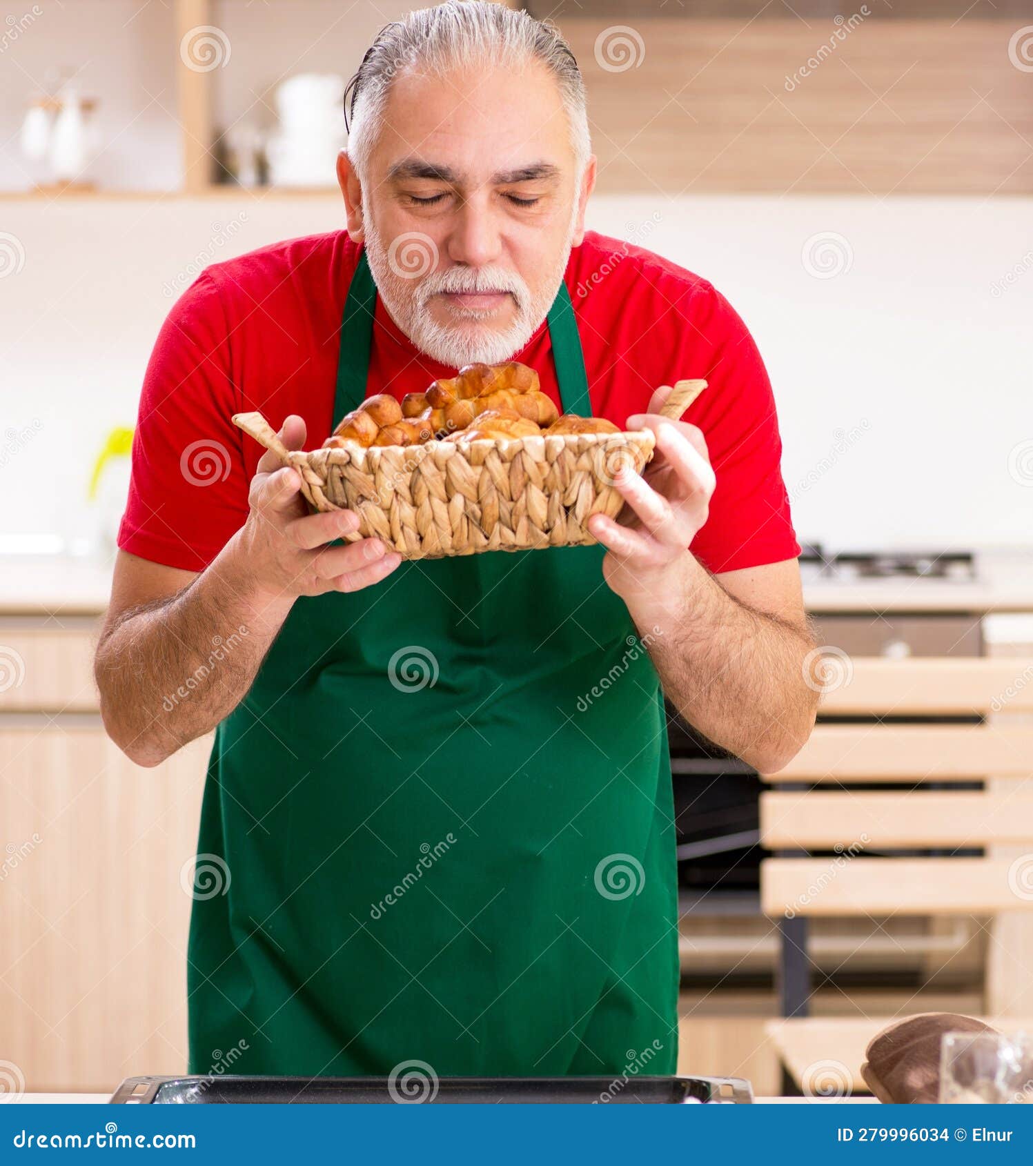 Old Male Baker Working in the Kitchen Stock Photo - Image of basket ...