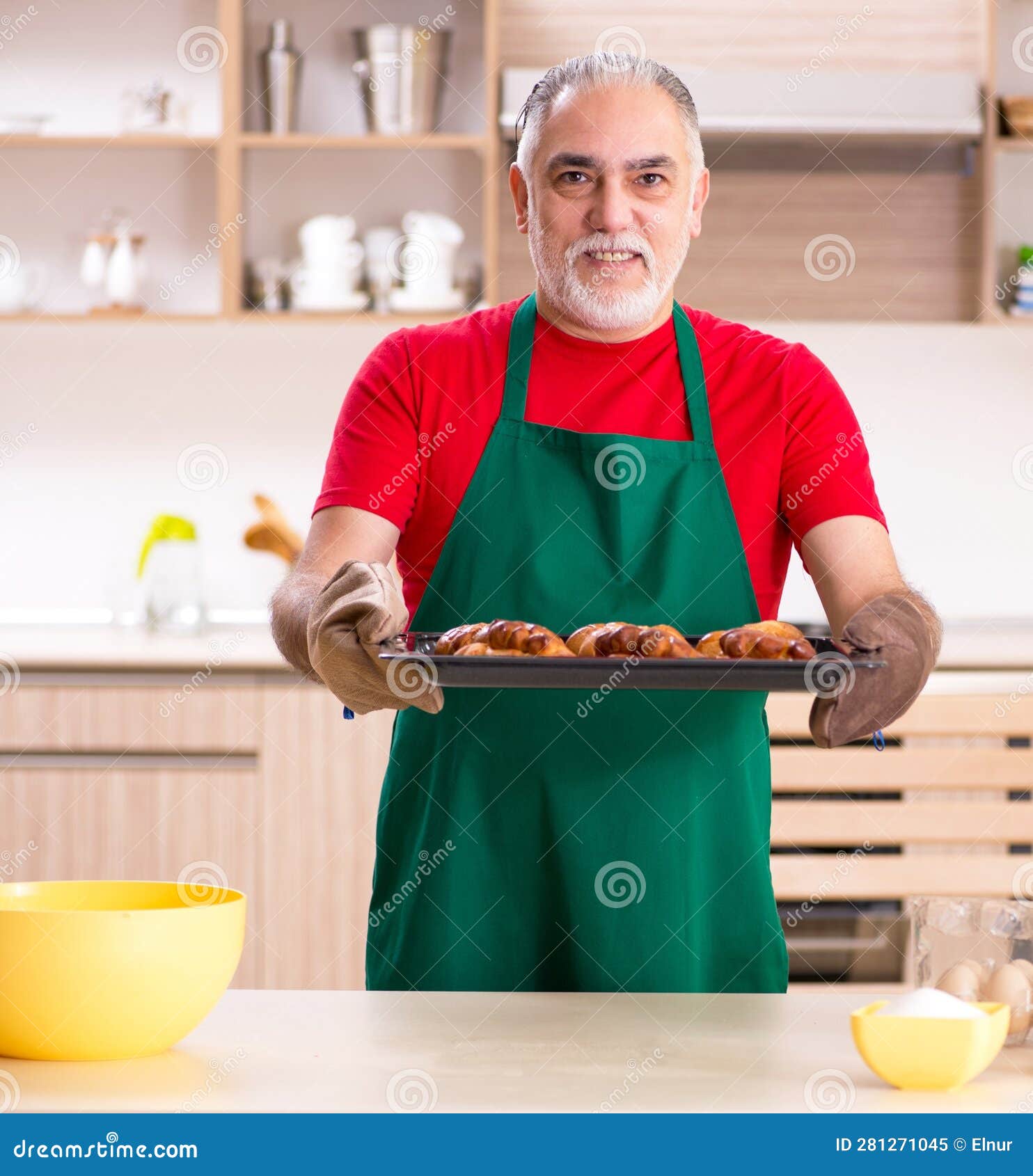 Old Male Baker Working in the Kitchen Stock Image - Image of bake, good ...