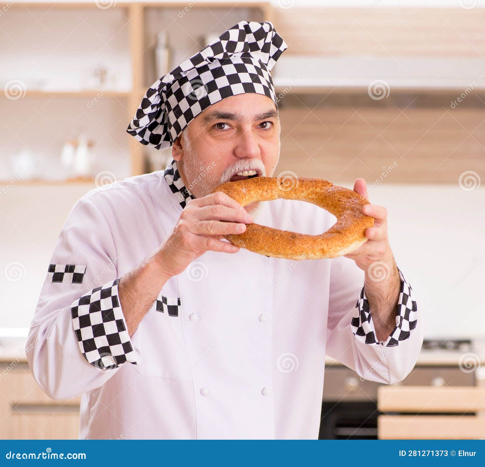 Old Male Baker Working in the Kitchen Stock Image - Image of bread ...