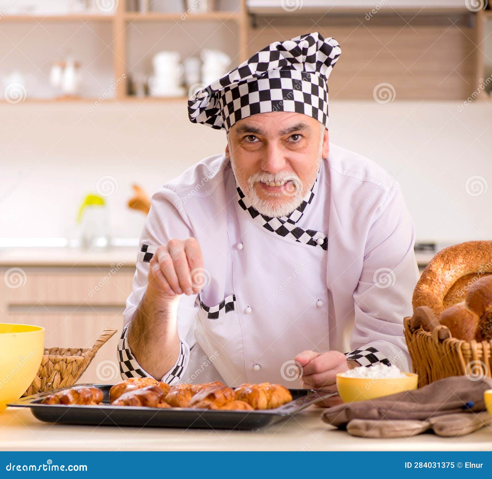 Old Male Baker Working in the Kitchen Stock Image - Image of chef ...