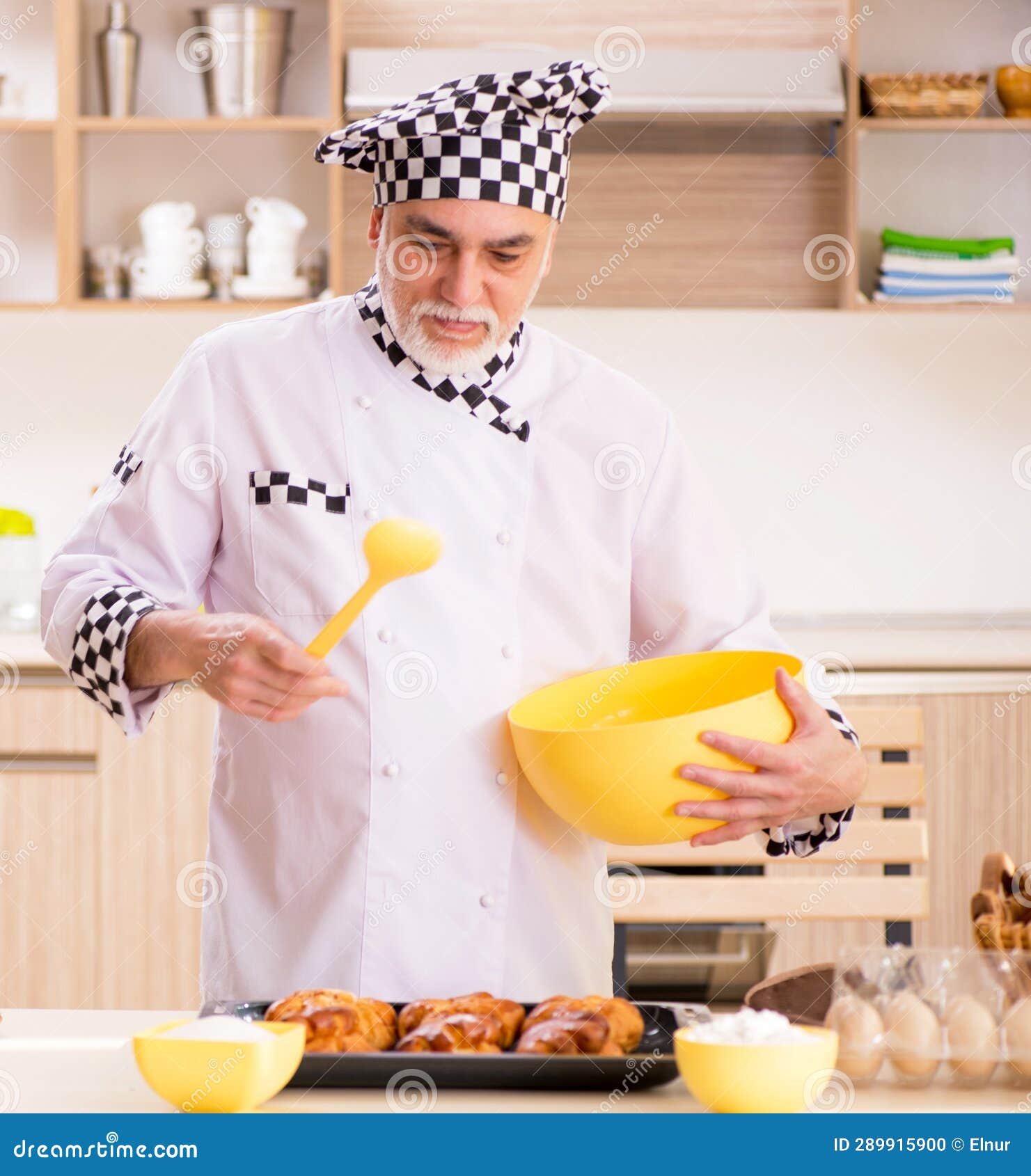 Old Male Baker Working in the Kitchen Stock Photo - Image of bread ...