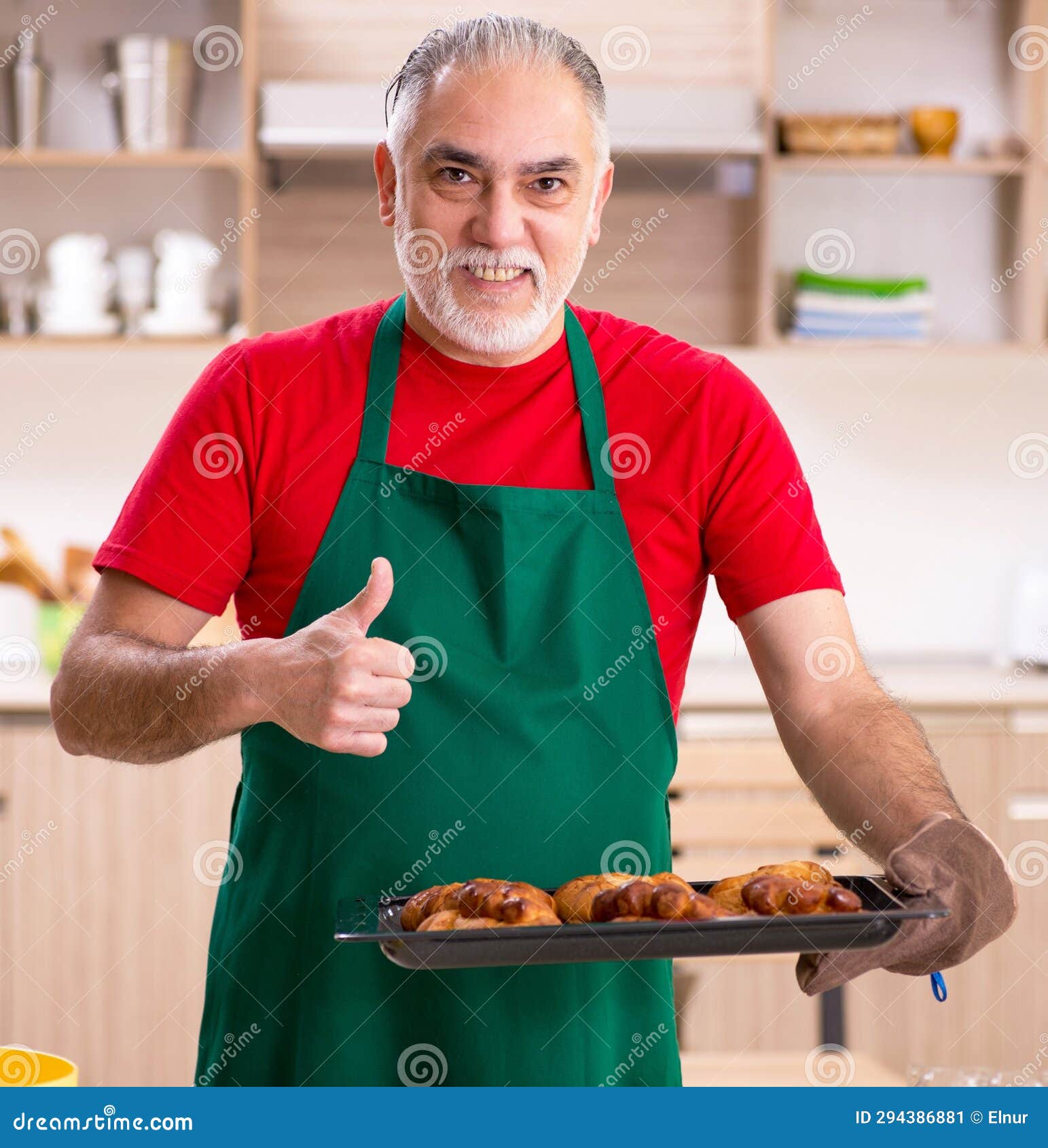Old Male Baker Working in the Kitchen Stock Image - Image of baker ...