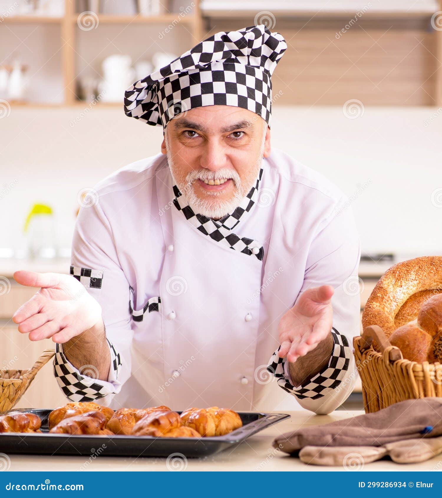 Old Male Baker Working in the Kitchen Stock Photo - Image of homemade ...