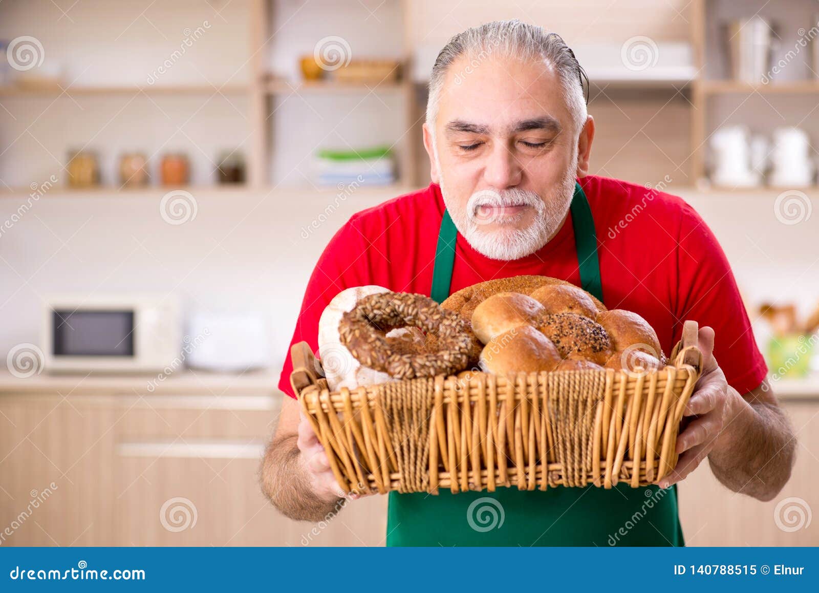 The Old Male Baker Working in the Kitchen Stock Image - Image of ...
