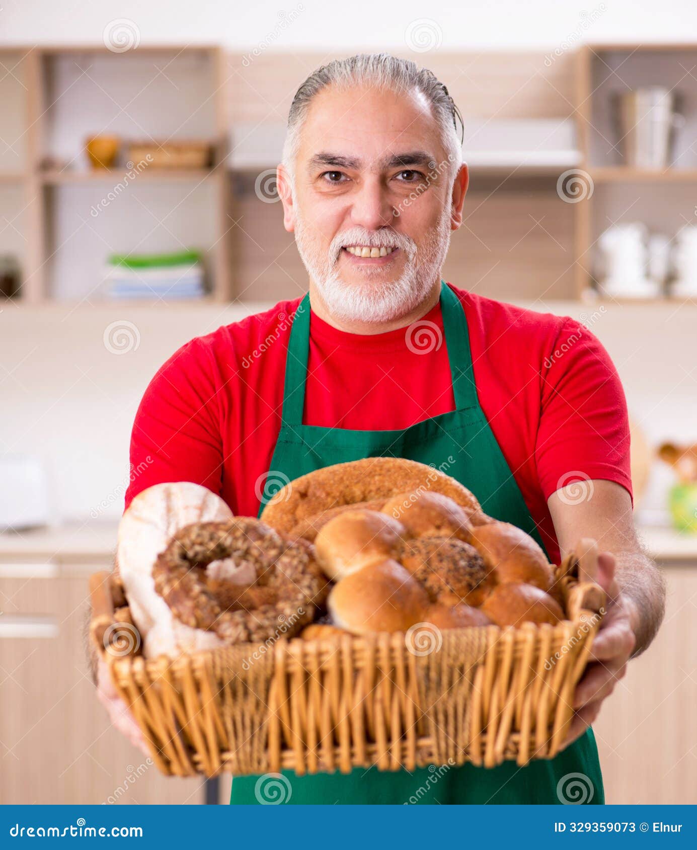 Old Male Baker Working in the Kitchen Stock Image - Image of basket ...
