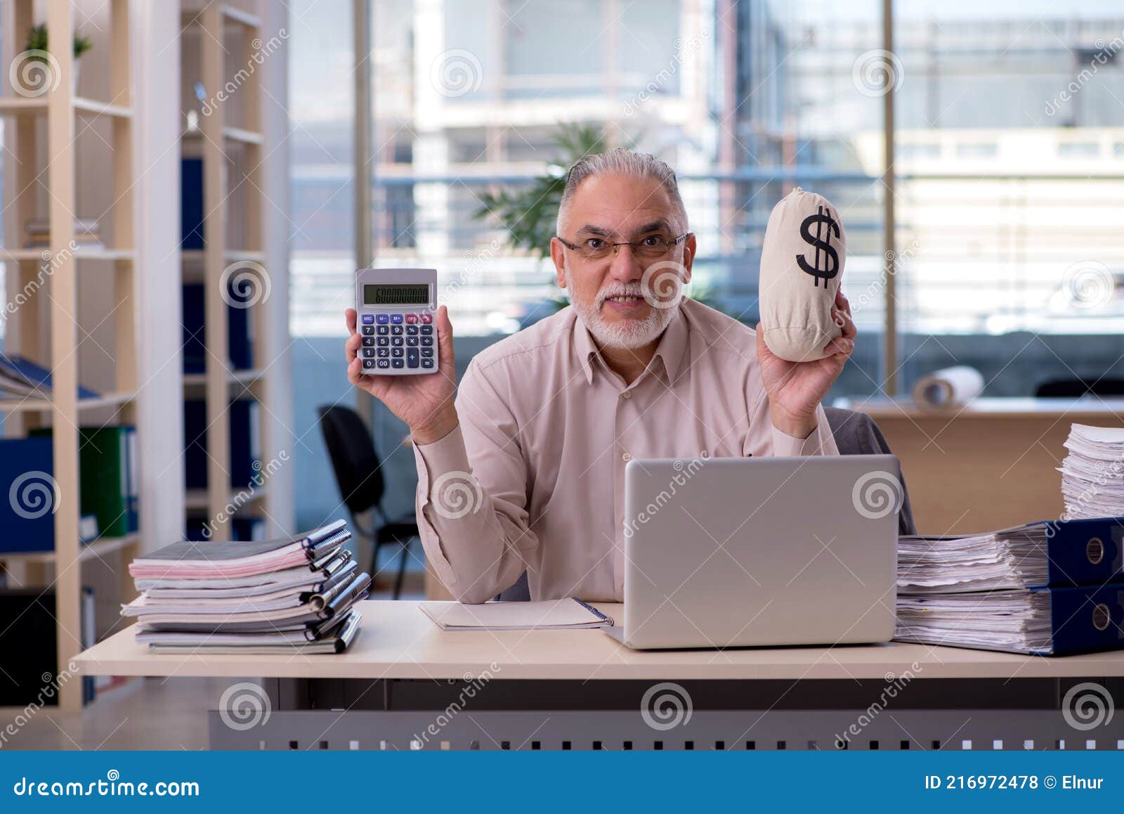 Old Male Bookkeeper in Budget Planning Concept Stock Photo - Image of ...
