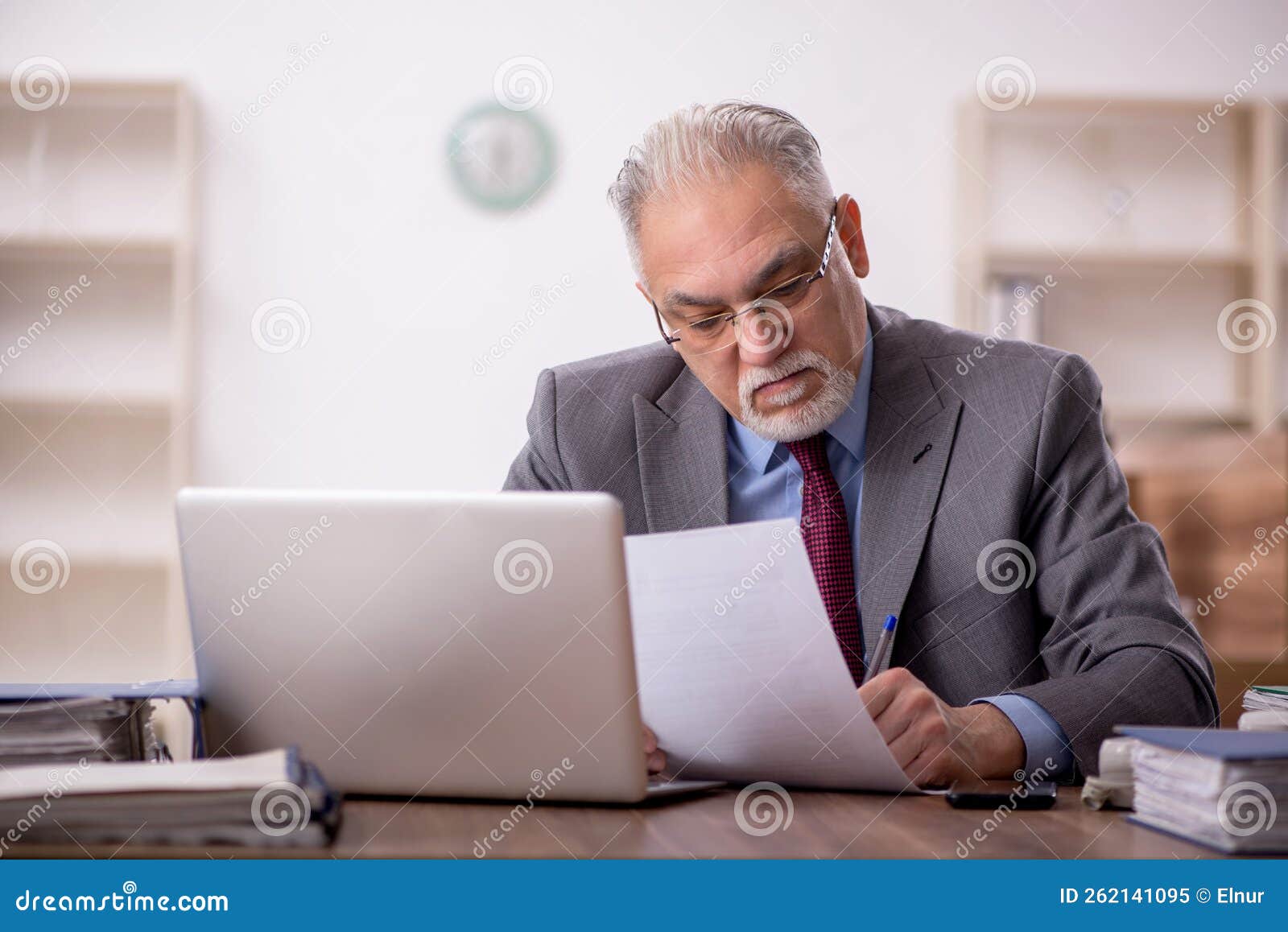 Old Male Boss Employee Working in the Office Stock Image - Image of ...