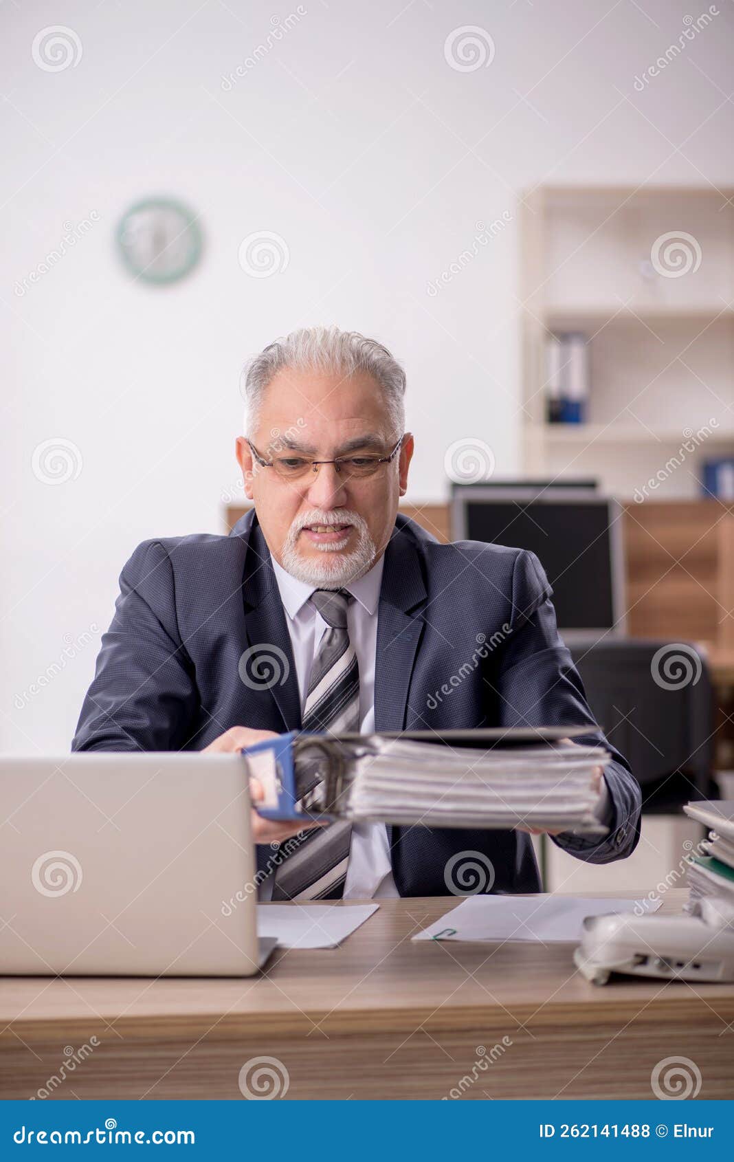 Old Male Boss Employee Working in the Office Stock Photo - Image of ...