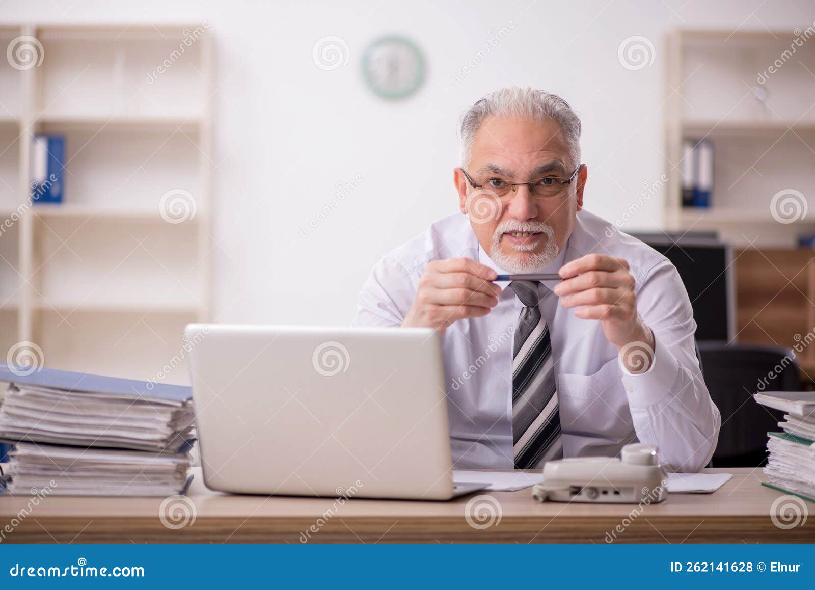 Old Male Boss Employee Working in the Office Stock Photo - Image of ...