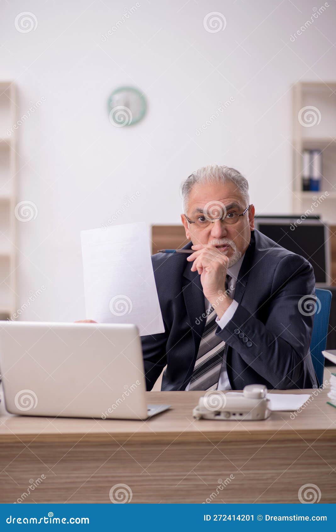 Old Male Boss Employee Working in the Office Stock Image - Image of ...