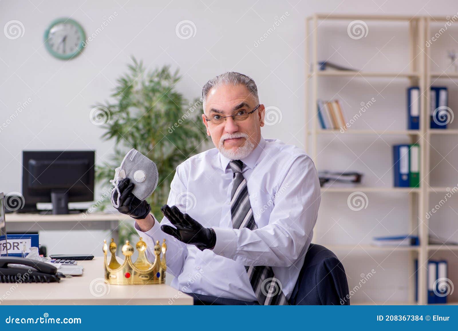 Old Male Boss Employee Working during Pandemic Stock Photo - Image of ...