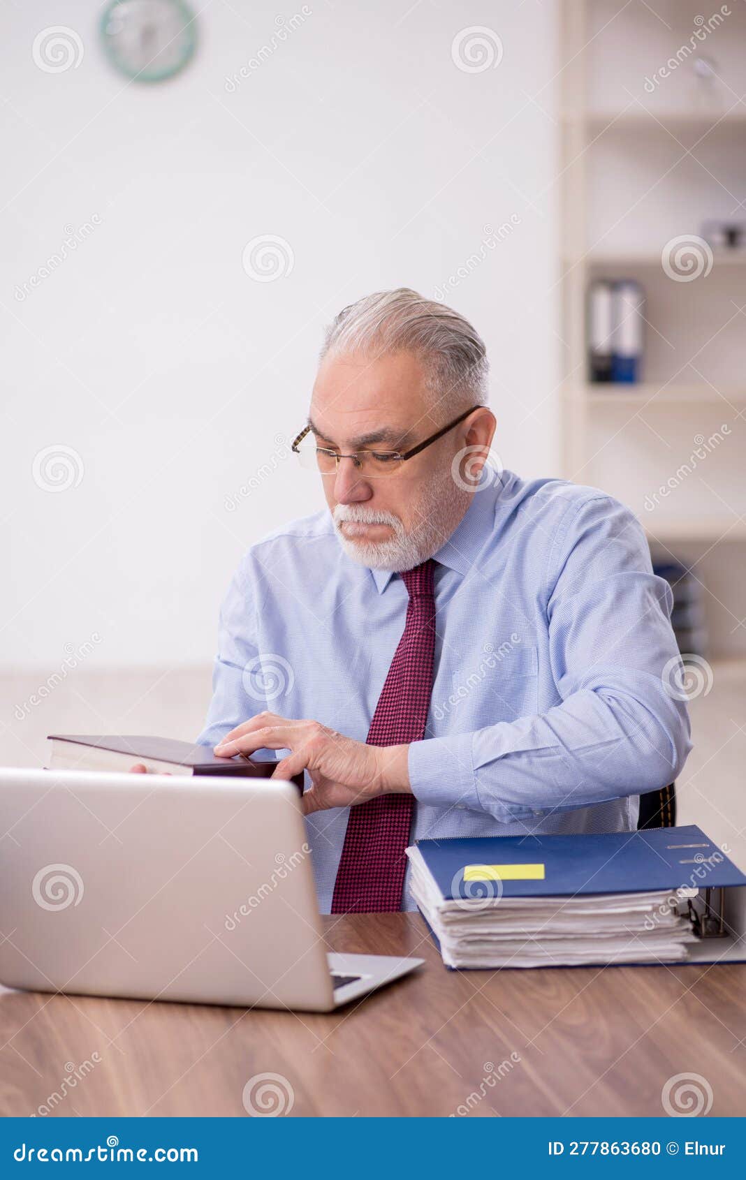 Old Male Boss Reading Book at Workplace Stock Photo - Image of boss ...