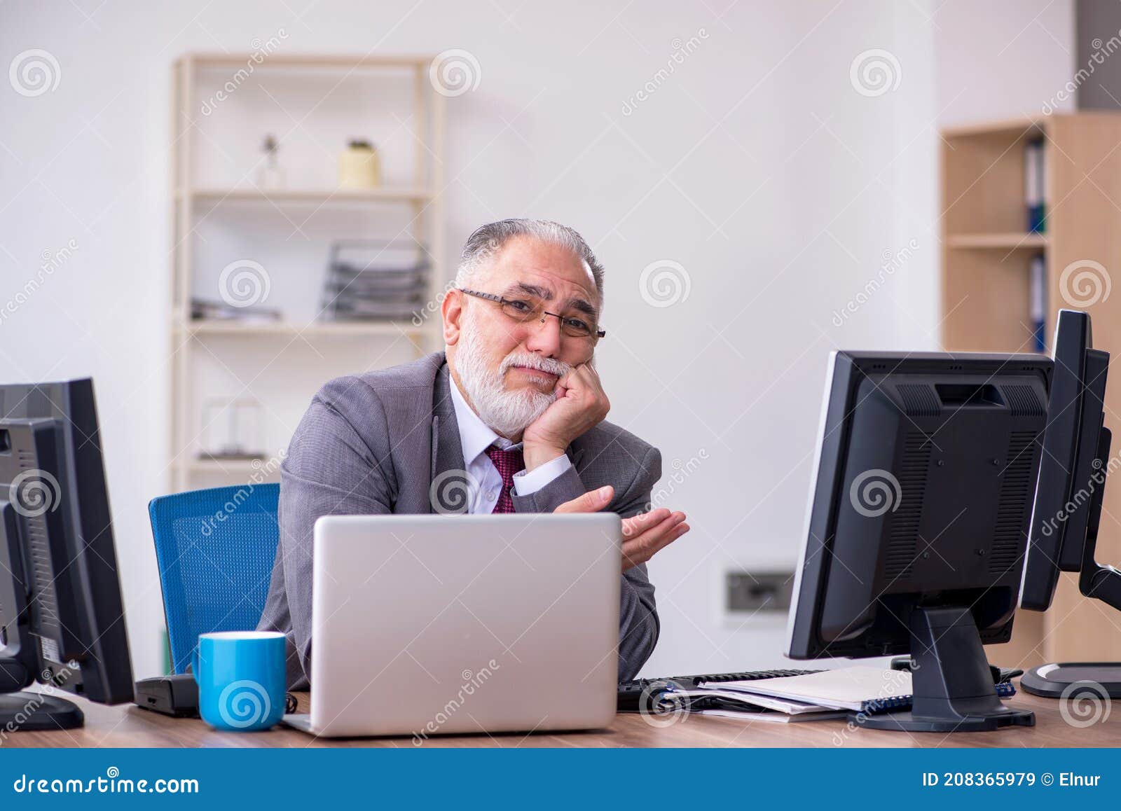 Old Male Boss Sitting at Desktop in the Office Stock Image - Image of ...